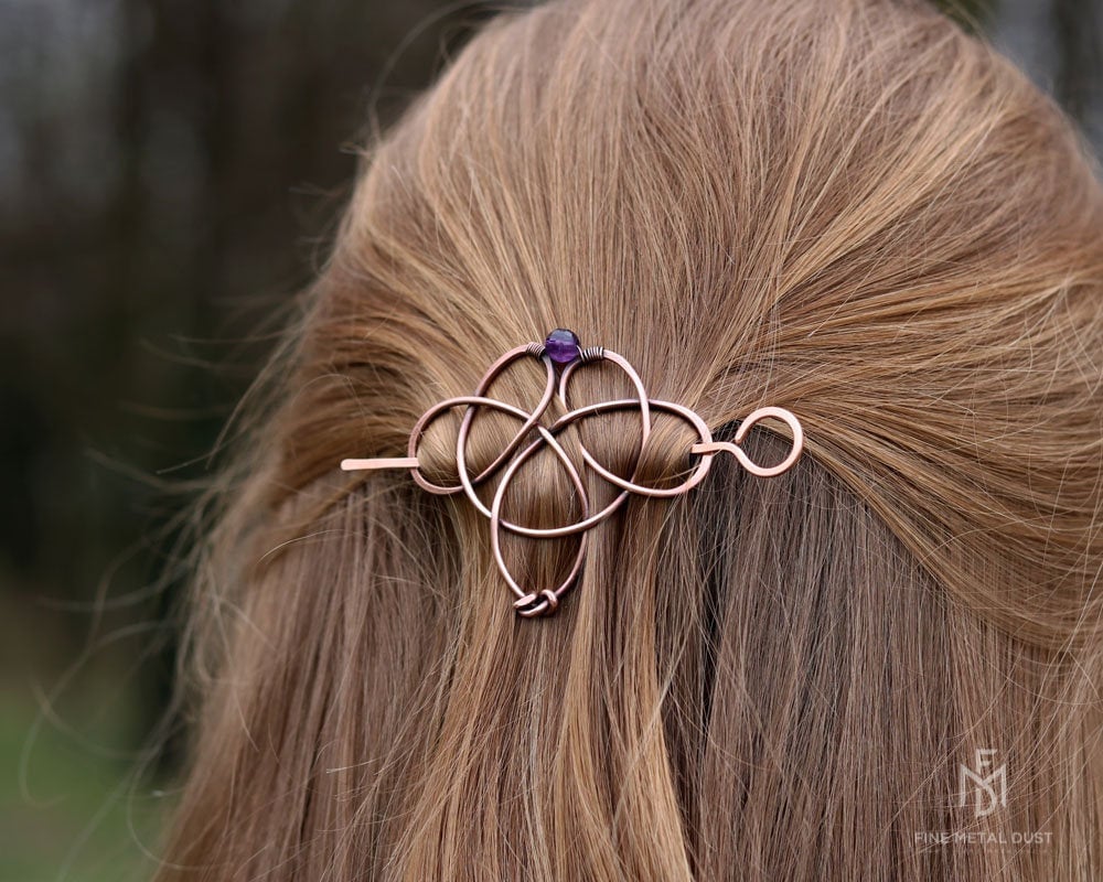 Celtic Knot Hair Jewelry With Genuine Gemstone Copper Hair | Etsy
