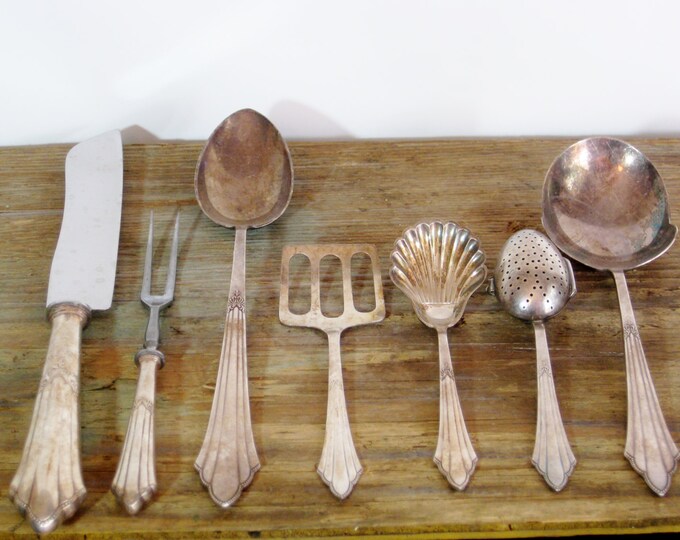 WMF Nirosta Silver Plate 7 Piece Flatware Serving Set Fan Pattern 1925 ...