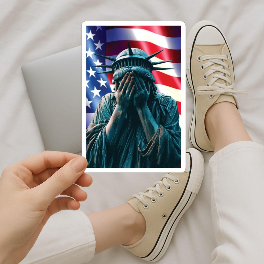 Weeping Statue of Liberty Sticker – Political Protest Art Sticker ...