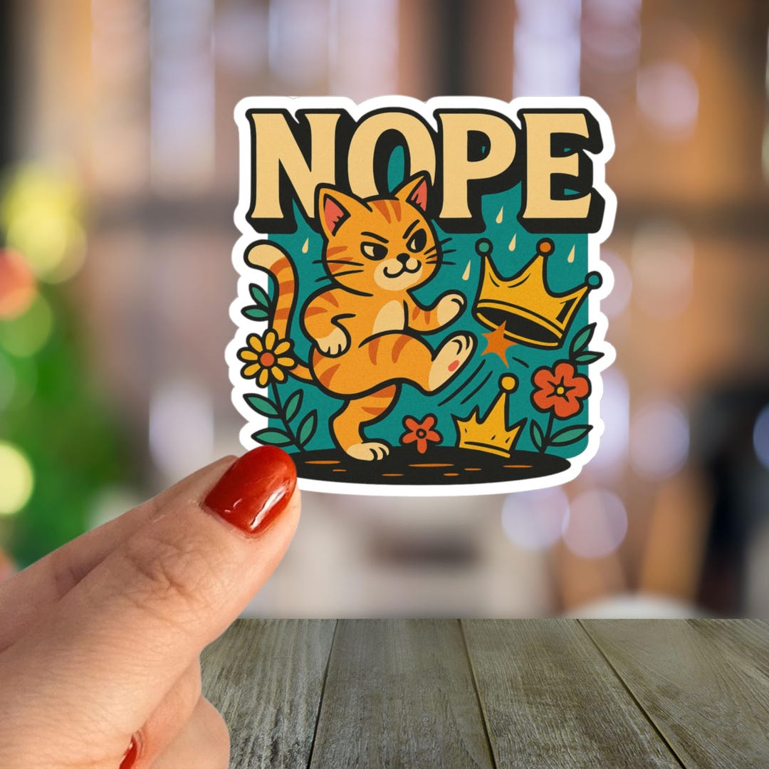 Nope Cat Vinyl Sticker, Funny Cat Vinyl Decal, Retro Cat Sticker ...