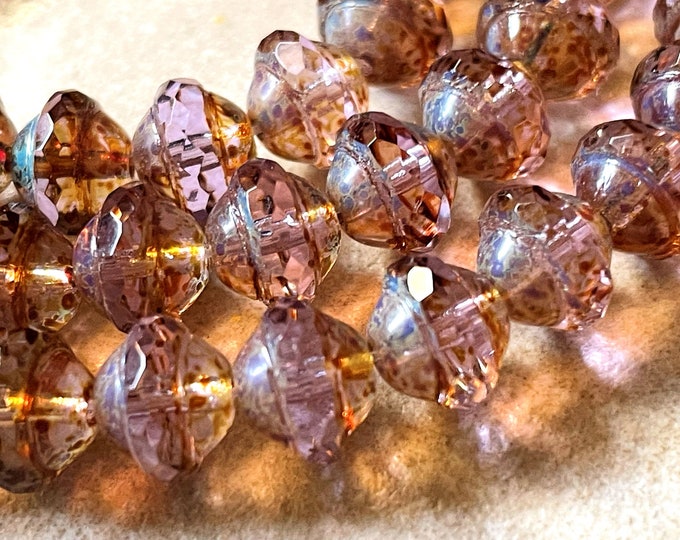 Czech Glass 9x7mm Faceted Saturn Beads - Bohemian Focal Beads / Rustic ...