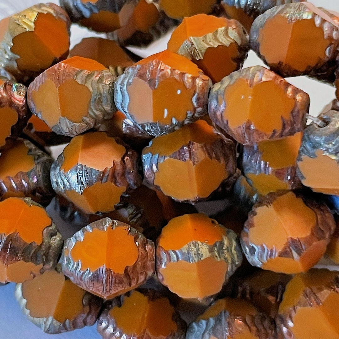 Czech Glass 9x8mm Etched Bicone - Bohemian Accent Beads / Rustic Boho ...