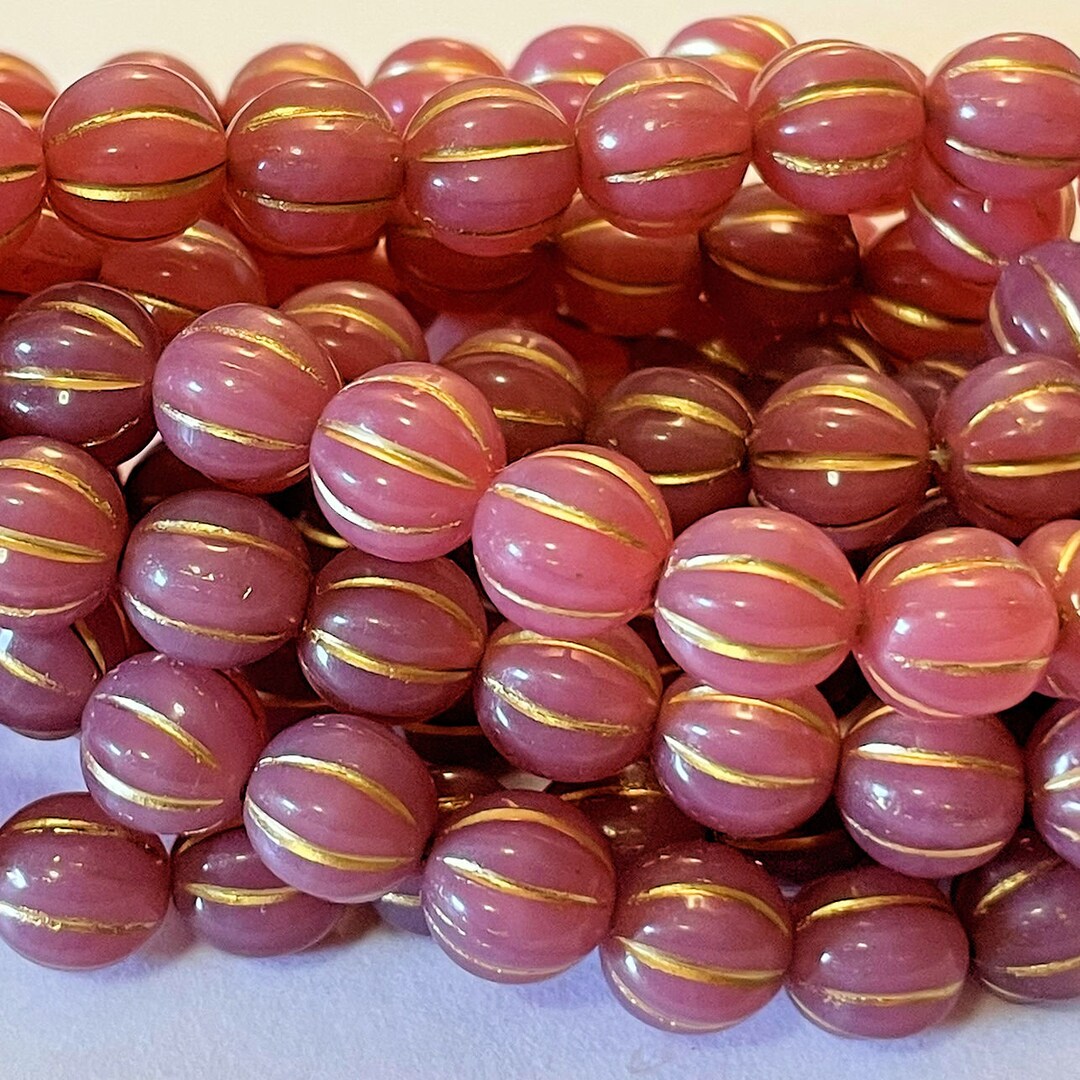 Czech Glass 8mm Fluted Round Melon Beads - Bohemian Focal Beads / Boho ...