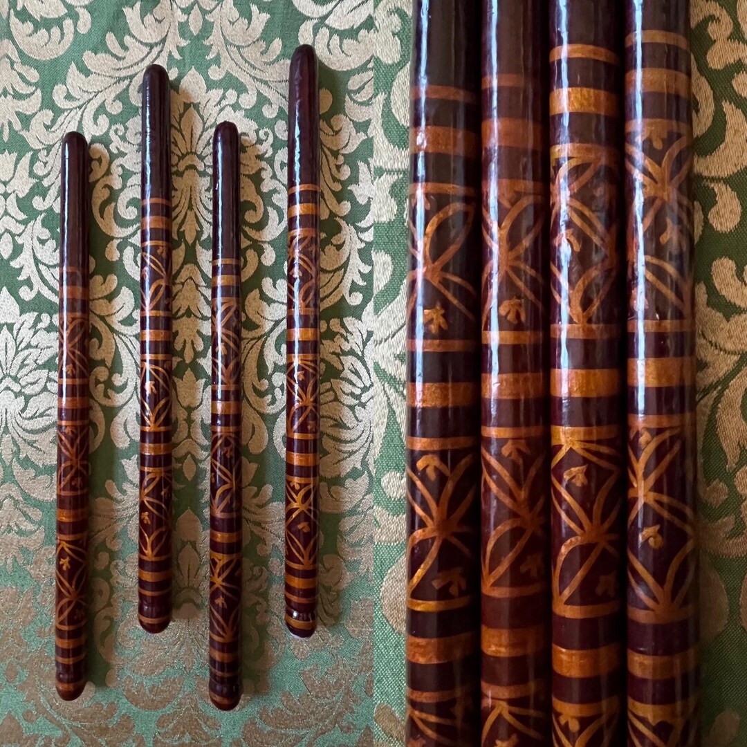 Set of Four Vintage Hand Painted Lacquered Wood Dancing Sticks Made in ...