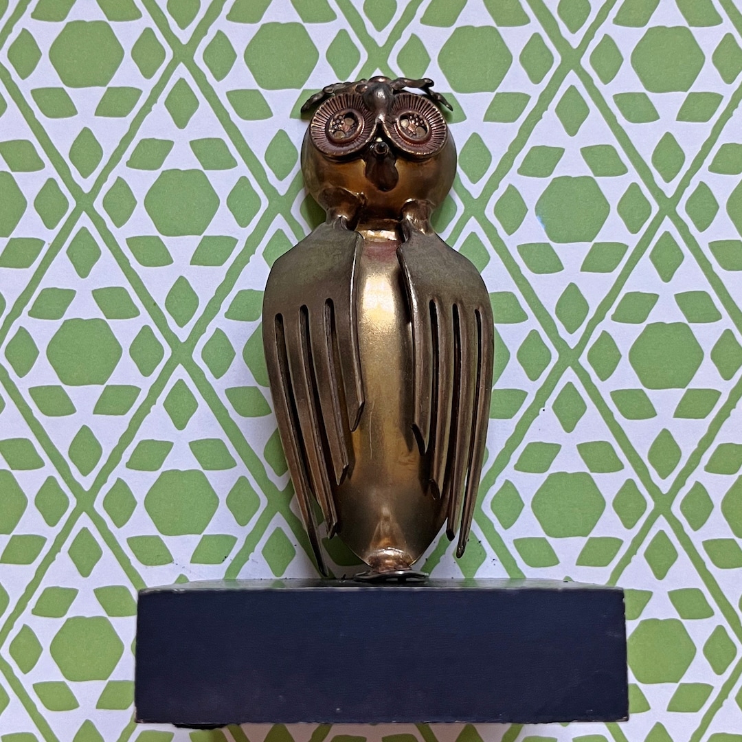 Vintage Repurposed Metal Brass Spoons & Forks Owl Figurine Statue Free ...