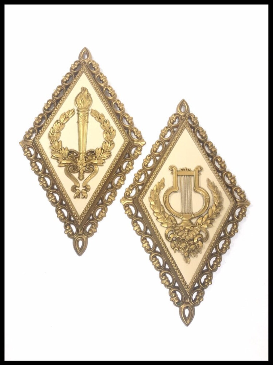 Vintage 70's Diamond Shaped Heraldic Laurel With Torch and Lyre Homco ...