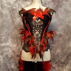 FIREBIRD Raven Feather Burlesque Costume Red Black Cosplay Victorian ...