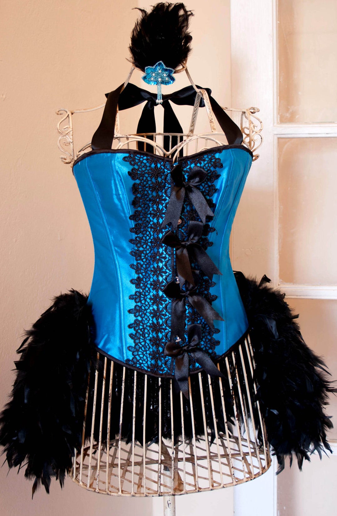 PEACOCK CORSET Burlesque Circus Costume Halloween Blue Black Sexy ...