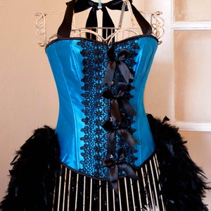 PEACOCK CORSET Burlesque Circus Costume Halloween Blue Black Sexy ...