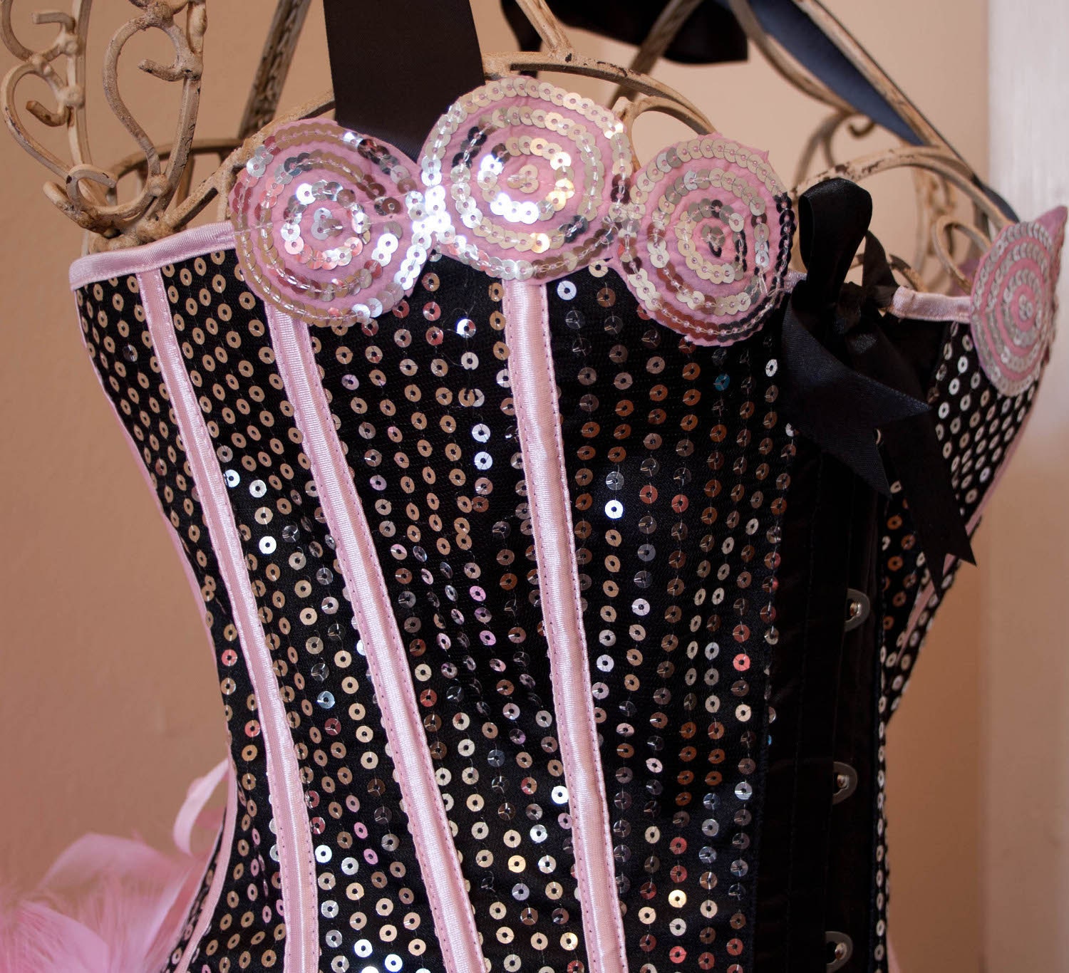 PRINCESS Pink Sequins Plus Size Steampunk Corset Burlesque | Etsy