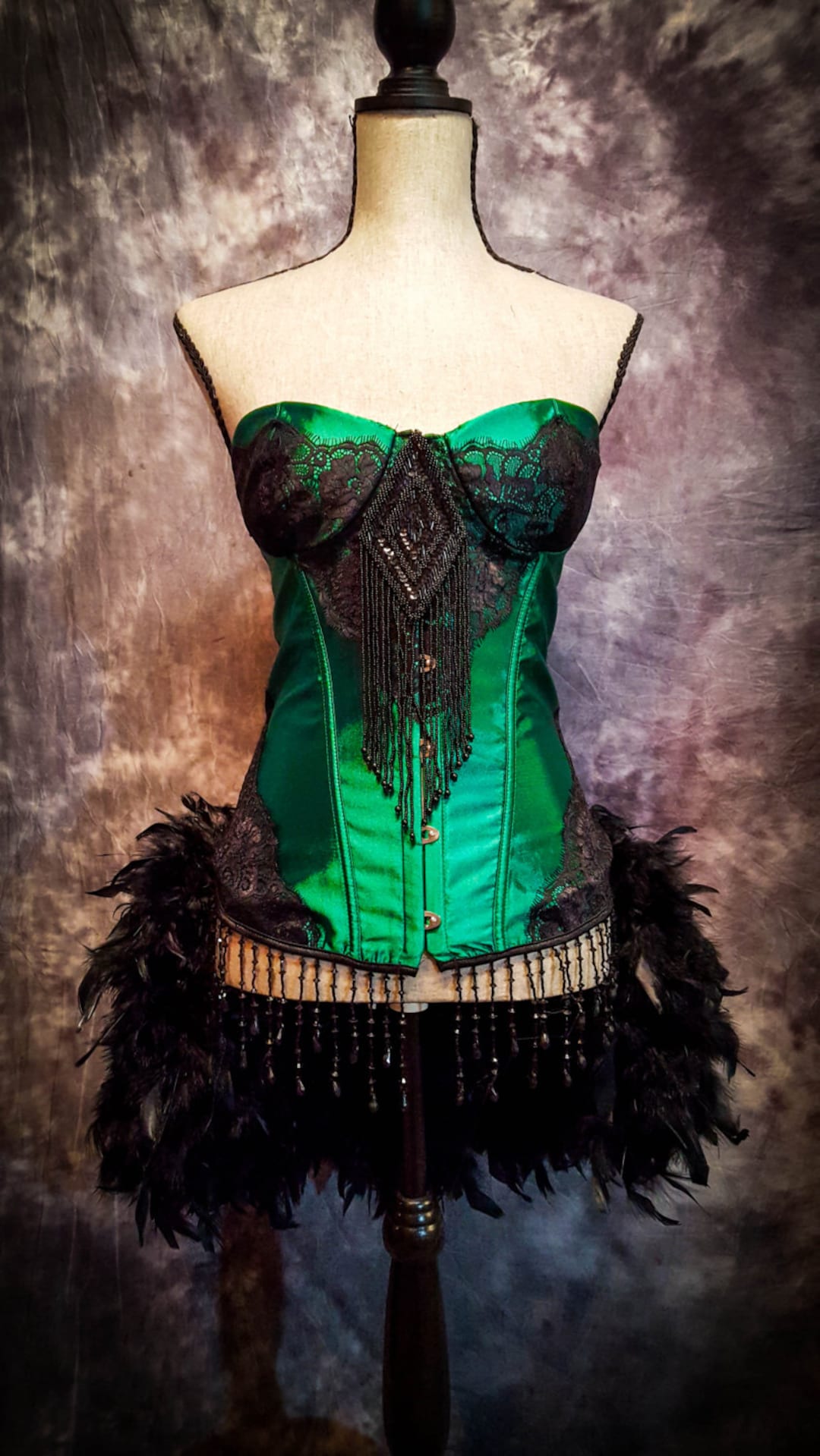 GREEN FAIRY Burlesque Costume Circus Vintage-style Sequin Beaded Corset ...