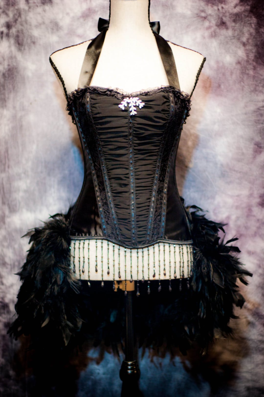 ECLIPSE Rhinestone Beaded Burlesque Costume Black Corset Lolita ...