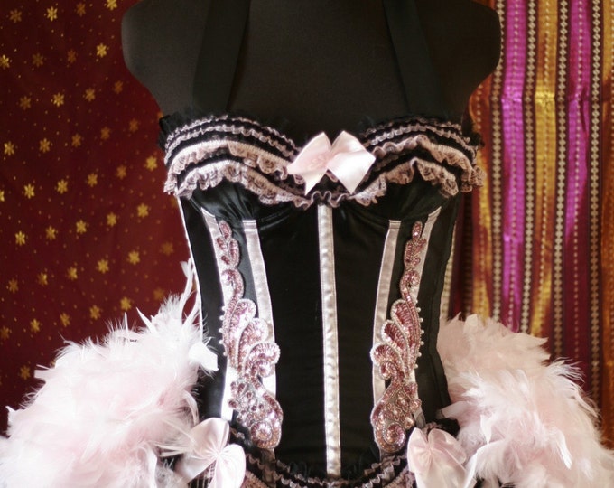 Pink and Black Burlesque Showgirl Corset Costume With Mini Top Hat ...