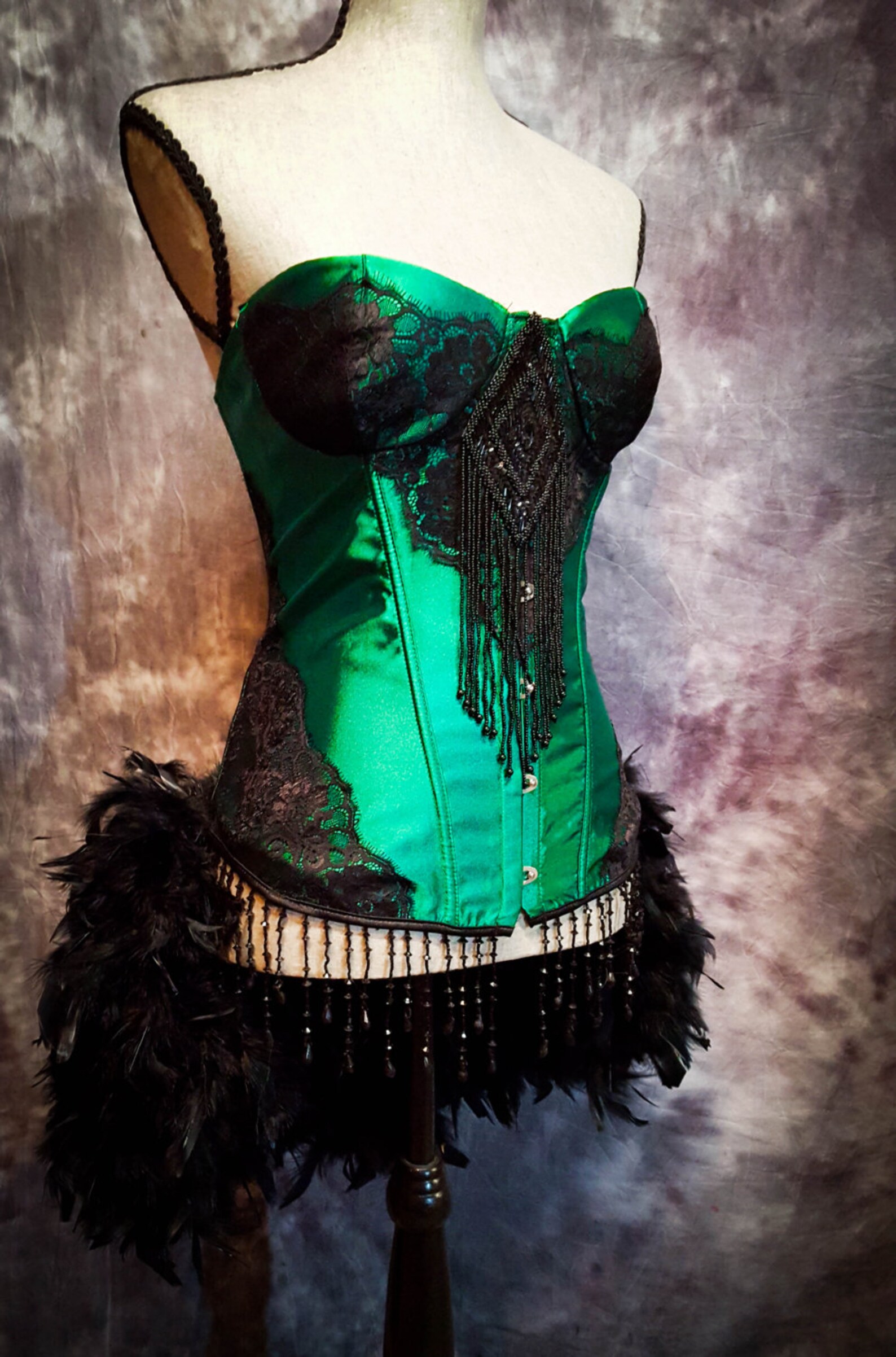 GREEN FAIRY Burlesque Costume Circus Vintage-style Sequin Beaded Corset ...
