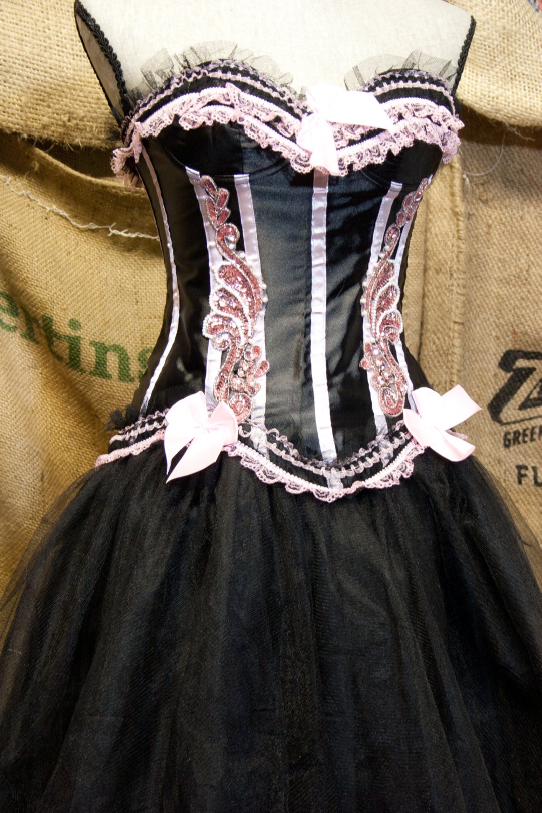 Pink & Black Burlesque Costume Prom Dress Corset Top With Tulle Tutu ...