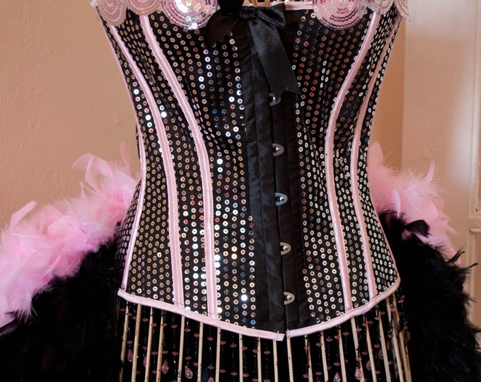 PRINCESS Pink Sequins Plus Size Steampunk Corset Burlesque Costume for ...
