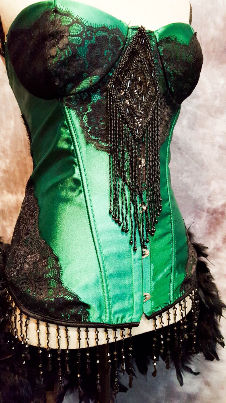GREEN FAIRY Burlesque Costume Circus Vintage-style Sequin Beaded Corset ...