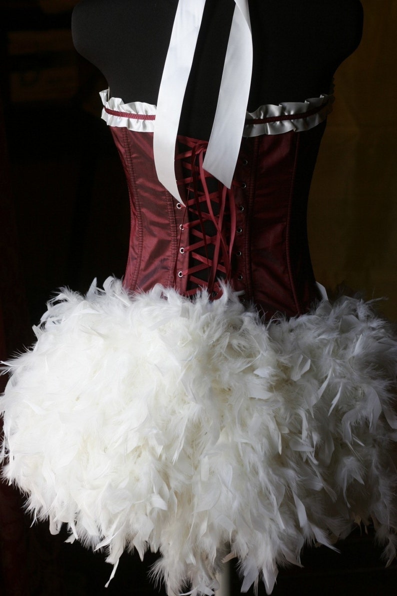 XXL - ROSE RED White Burlesque Corset Costume With Feathers Plus Size ...