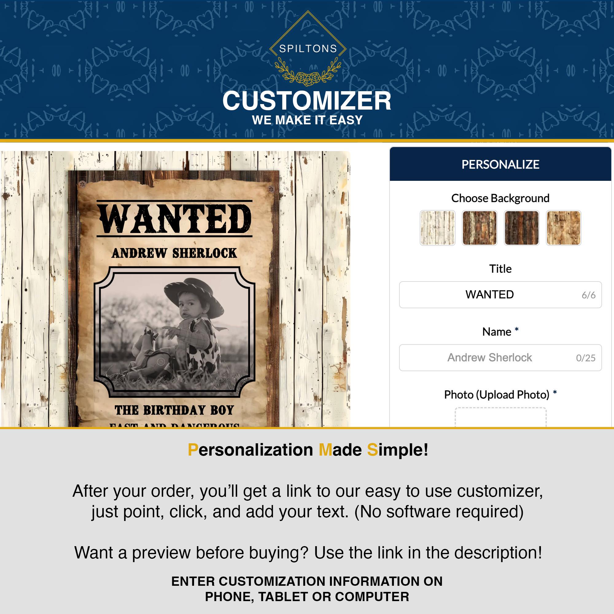 Wanted Poster Birthday Sign, Custom Cowboy Photo Template, Western ...
