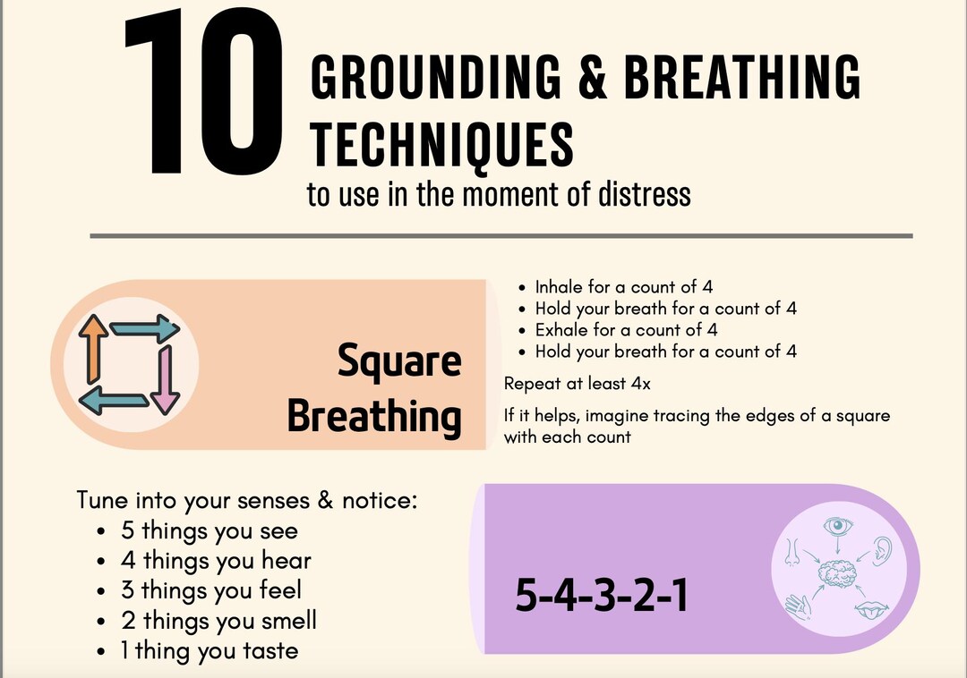 Infographic - 10 Grounding and Breathing Techniques - Etsy