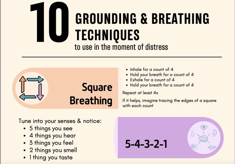 Infographic - 10 Grounding and Breathing Techniques - Etsy