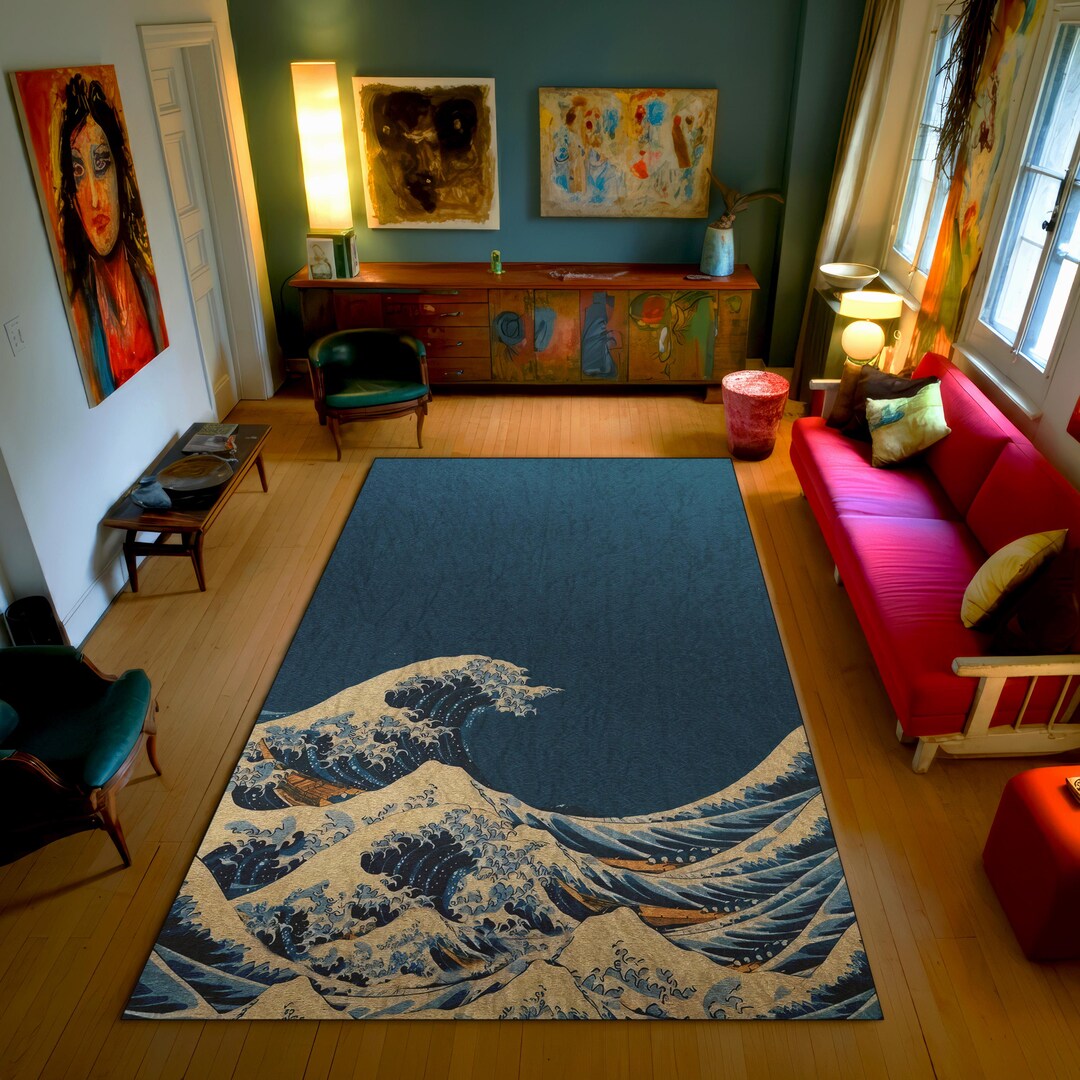 Japanese Wave Rug - Great Wave Ukiyo-e Art Carpet - Traditional Ocean ...