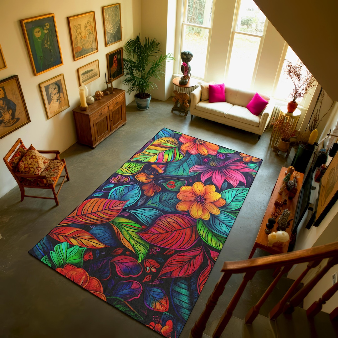 Tropical Floral Rug - Bold and Colorful Nature-inspired Area Rug ...