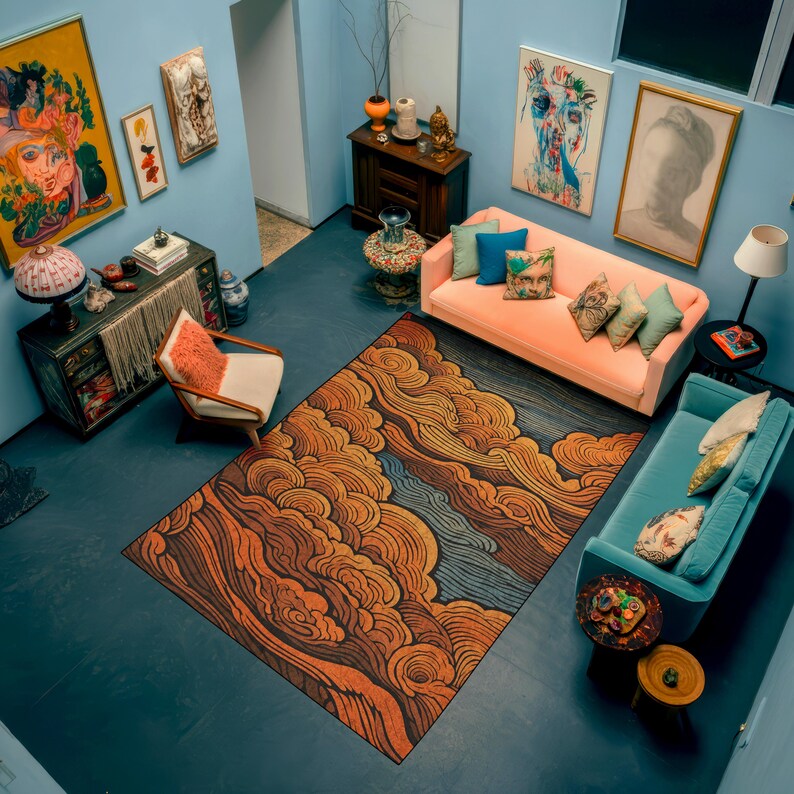 Japanese Cloud Rug - Ukiyo-e Aesthetic Art Carpet - Abstract Sunset ...