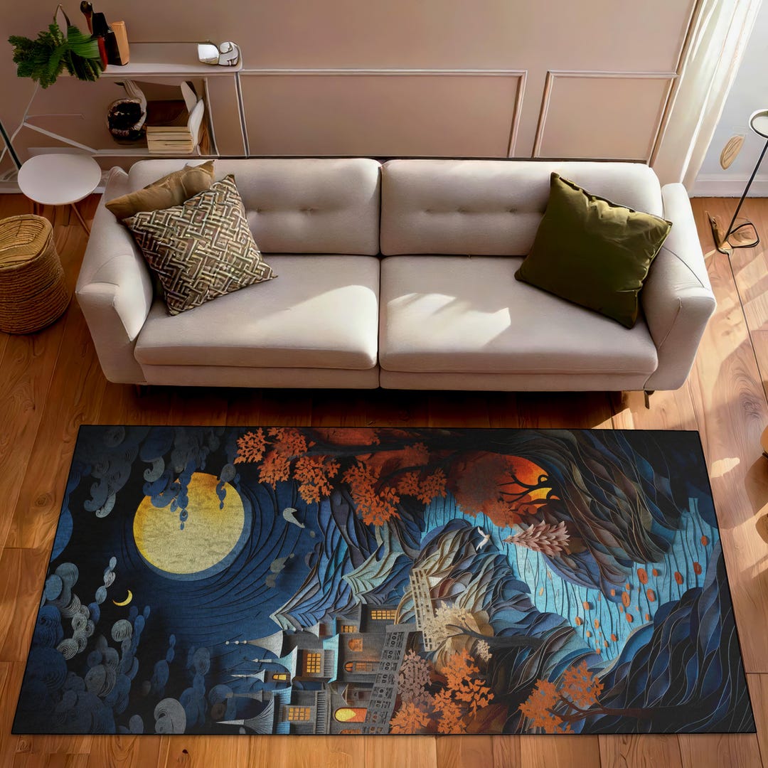 Gothic Moonlit Castle Rug: Dark Fantasy Non-slip Floor Mat - Etsy