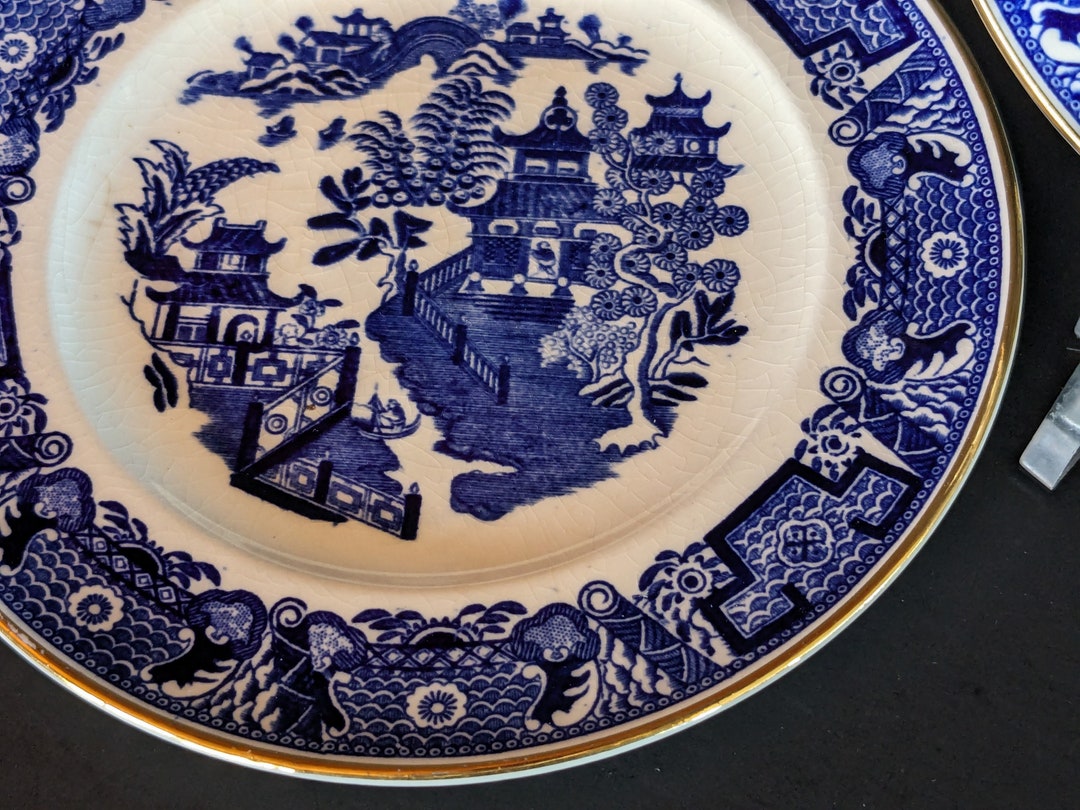 Antique Royal Worcester Blue Willow Plate, Gold Trim, English ...