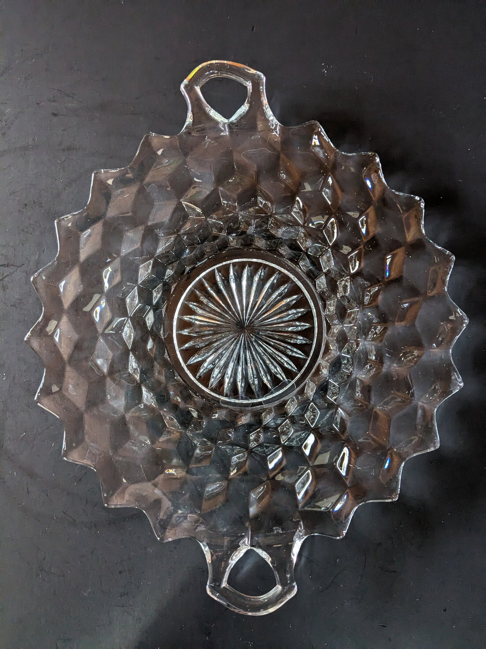 Fostoria American Cube Glass Double Handle Cake Plate, Vintage Kitchen ...