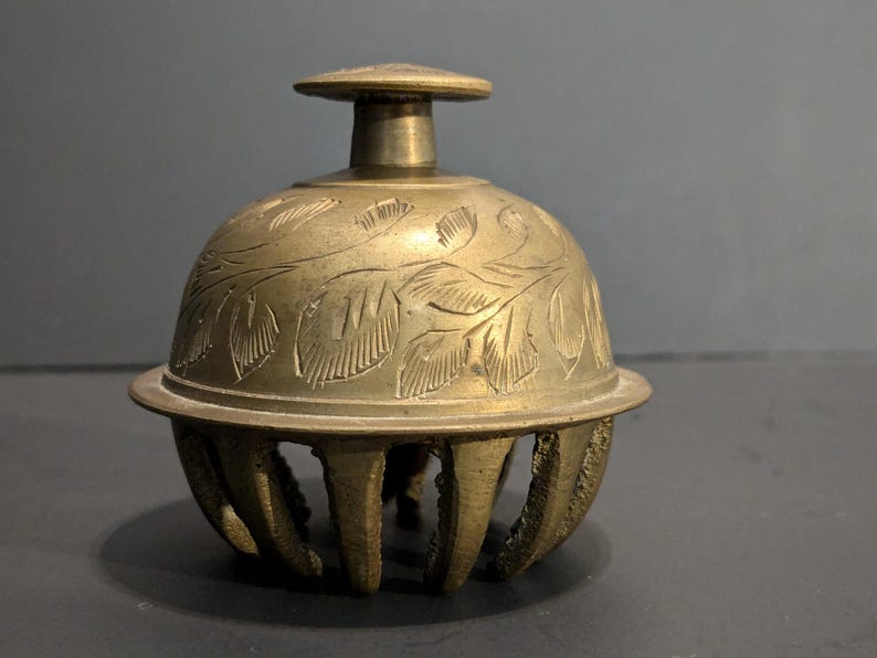 Vintage Brass Temple Bell: Etched Floral Design, Bells of Sarna INDIA ...