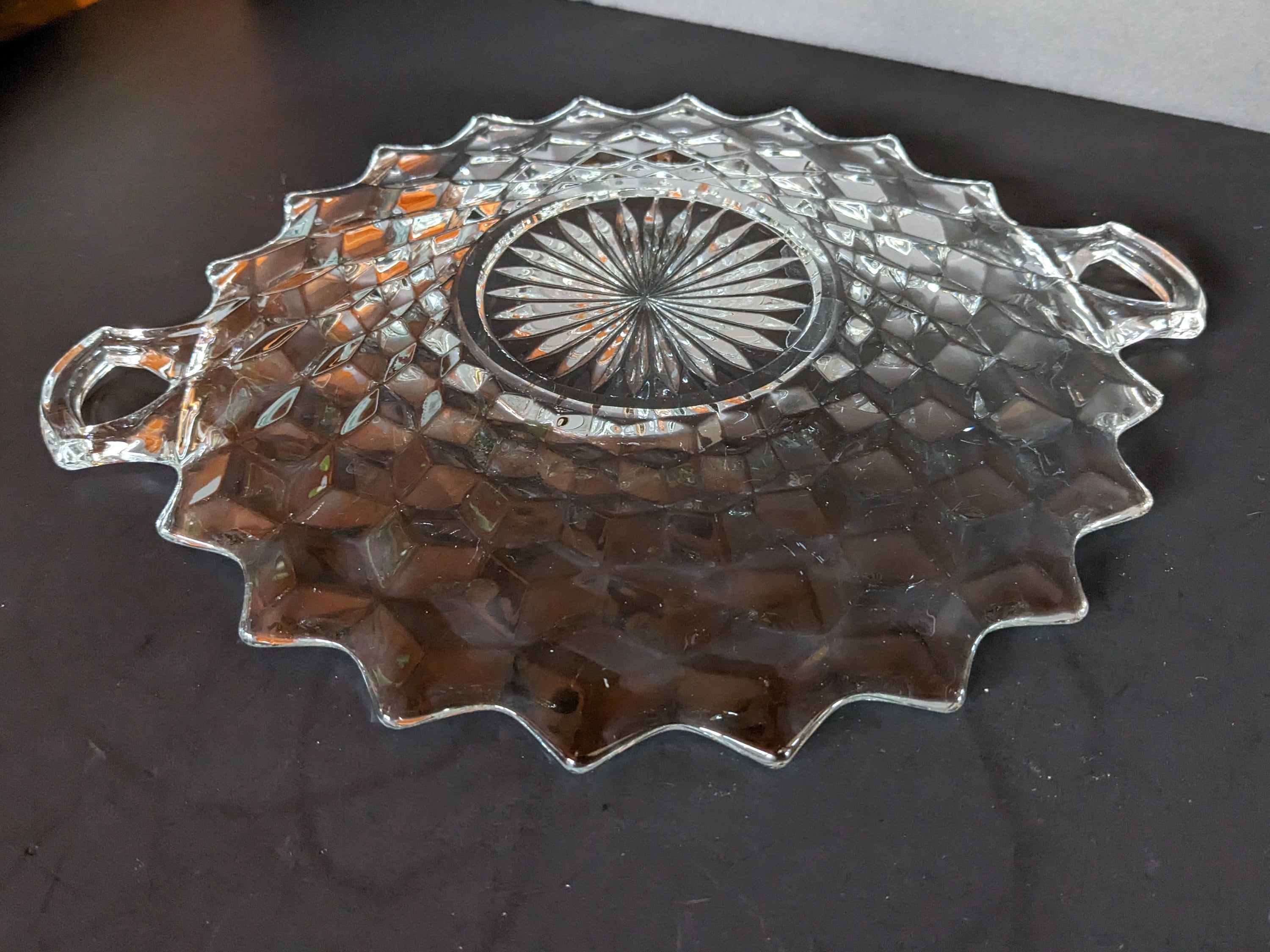 Fostoria American Cube Glass Double Handle Cake Plate, Vintage Kitchen ...