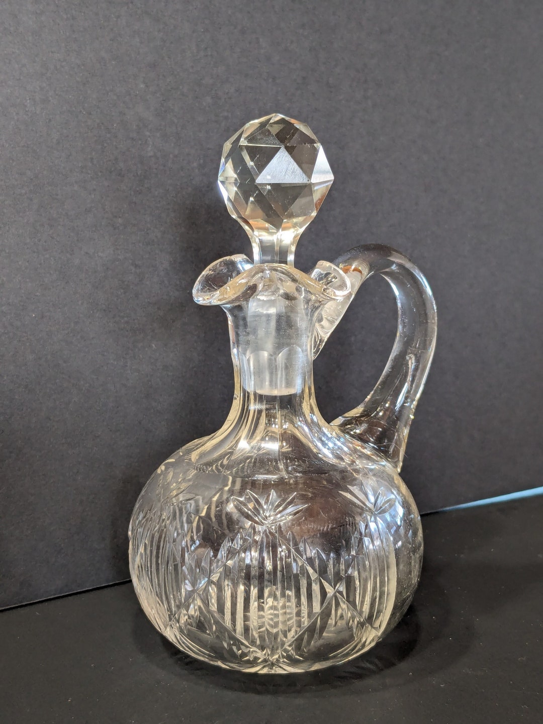 Vintage Glass Vinegar Dispenser, Cut Glass Cruet Bottle With Stopper 5 ...