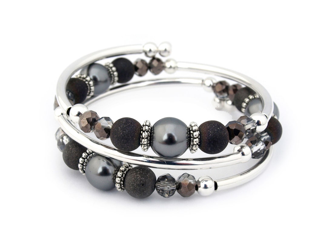 Black Satin Smoke Pearl & Faceted Crystals - Etsy