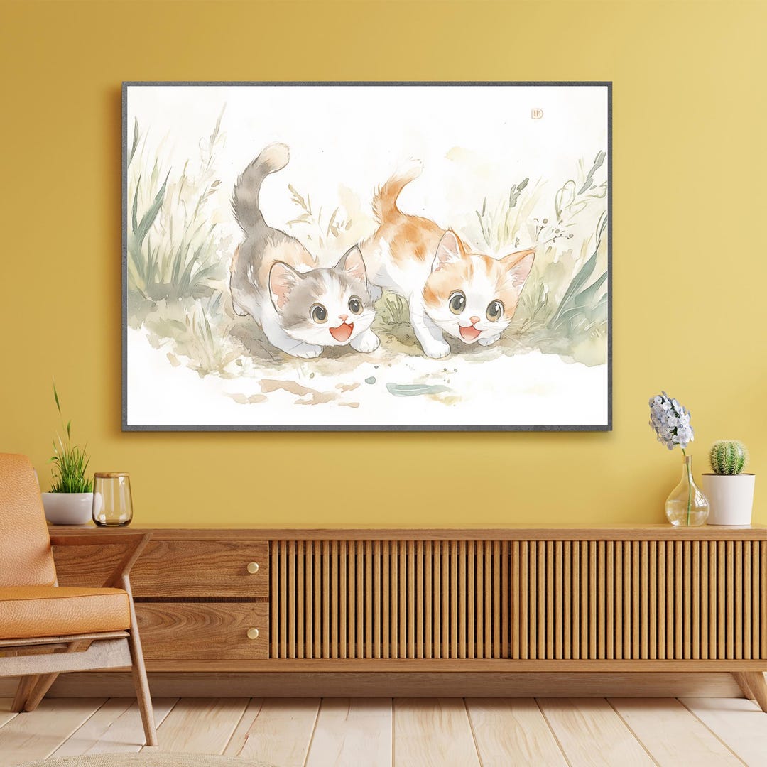 Cute Cat Wall Art, Playful Kittens Painting, Watercolor Animal Print ...