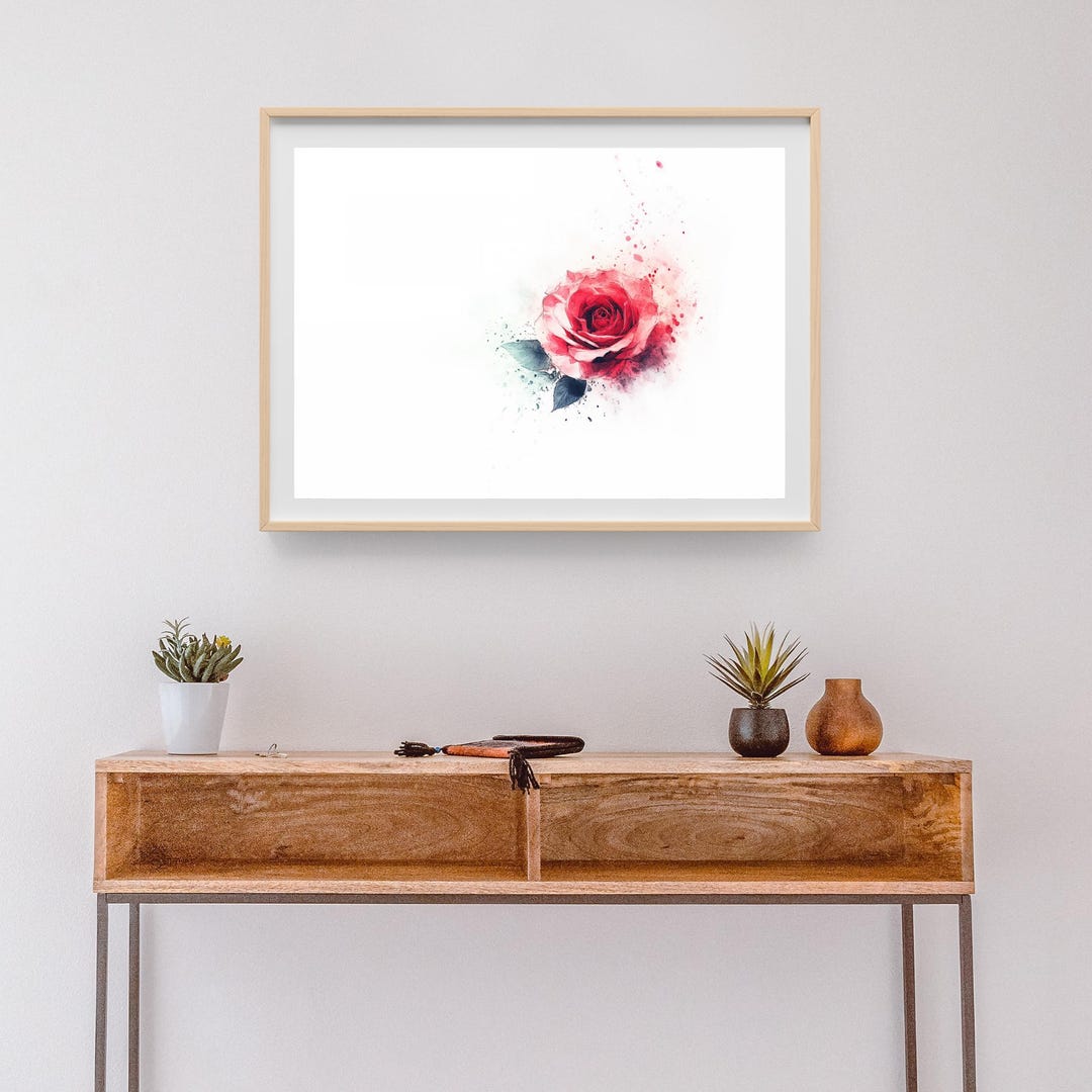 Red Rose Wall Art Print, Watercolor Flower Art, Minimalist Floral Decor ...