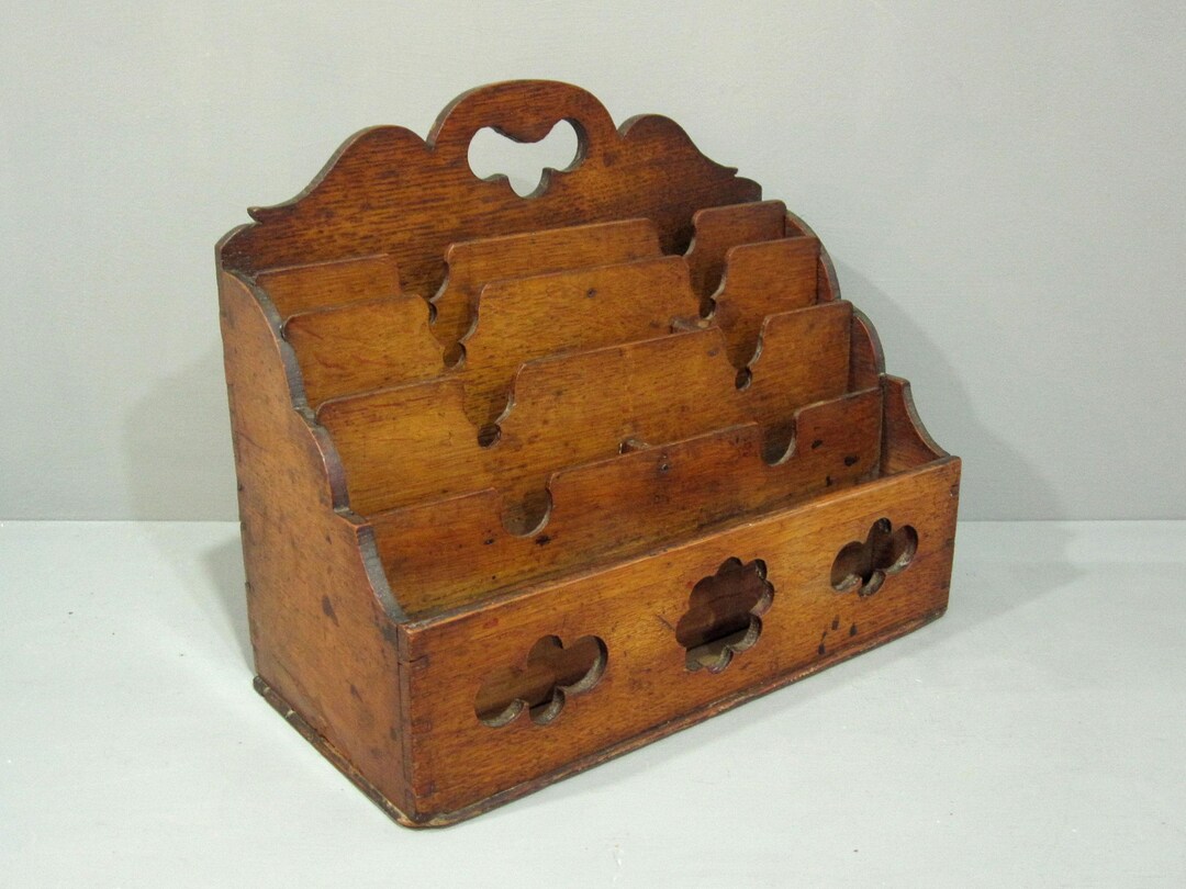 Antique Large Oak Wood Letter Rack / Vintage Stationery and Magazine ...