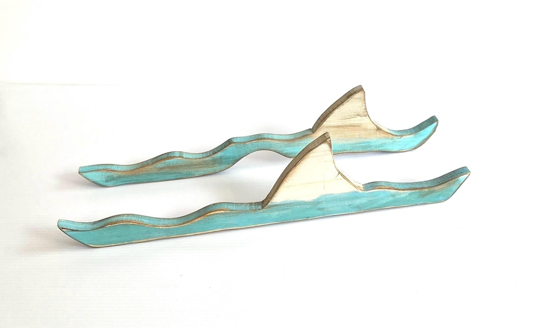 Shark Fins Beach Waves SET of 2 Wood Waves FREE SHIPPING Ocean Waves ...