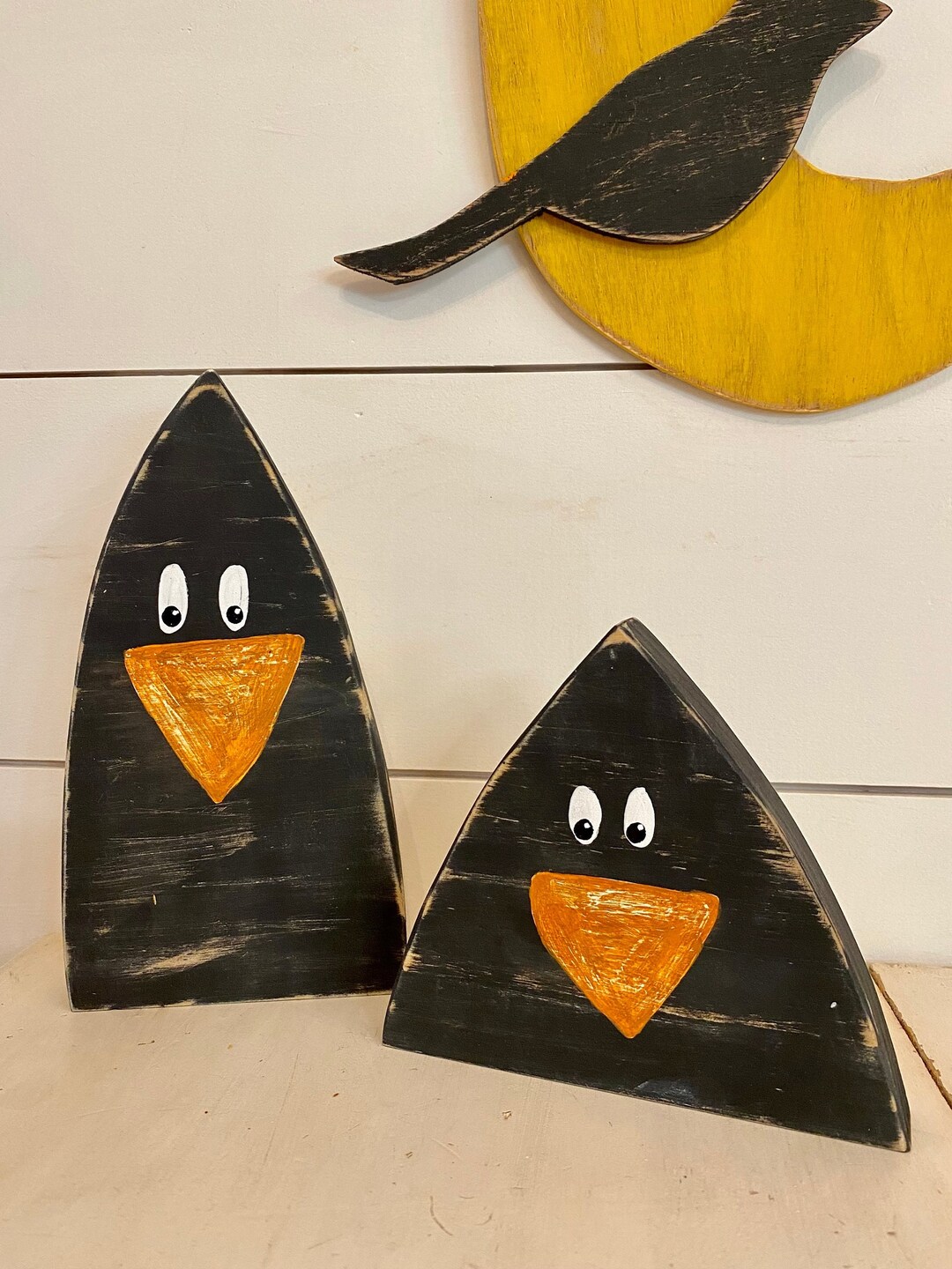 Primitive Crow Rustic Wooden Crows Folk Art Crow Set of 2 Thanksgiving Decor Halloween Decor - Etsy