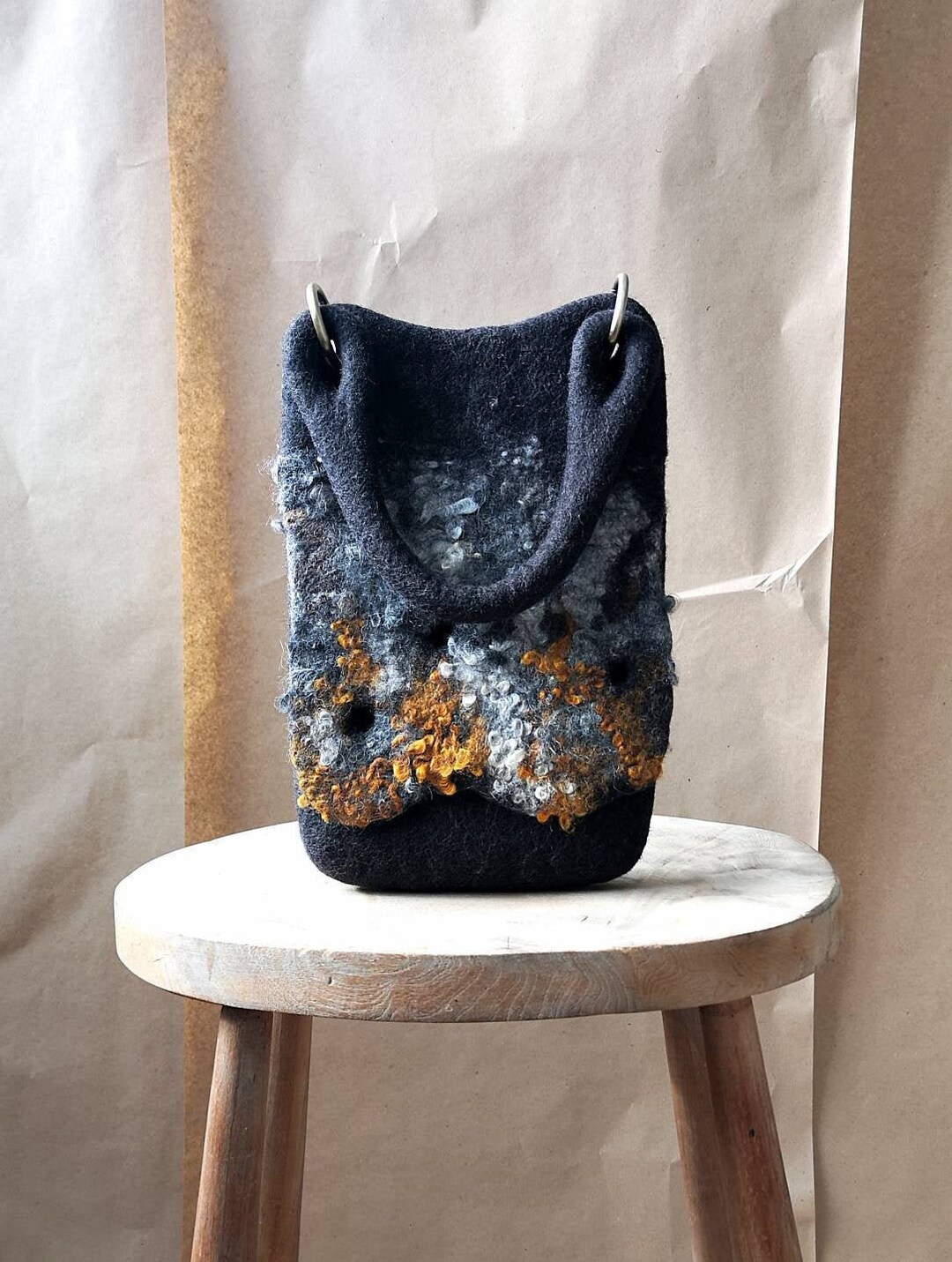 Handmade Wool Felt Boho Bag: Small Black Purse With Phone Pocket - Etsy