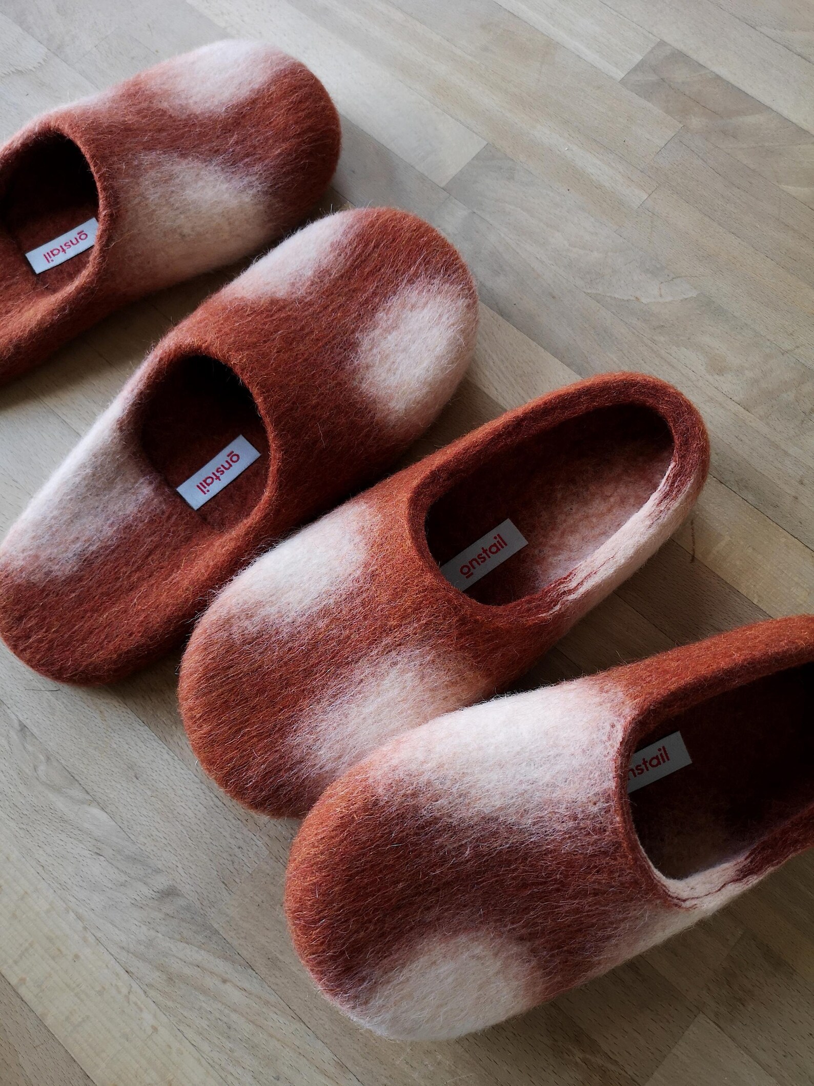 Felted Wool Moo Red Slippers: Handmade Unisex Slip-ons - Etsy Canada