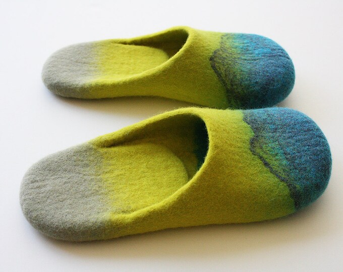 Acapulco" Felted Wool Slippers With Neon Yellow and Turguoise Blue ...