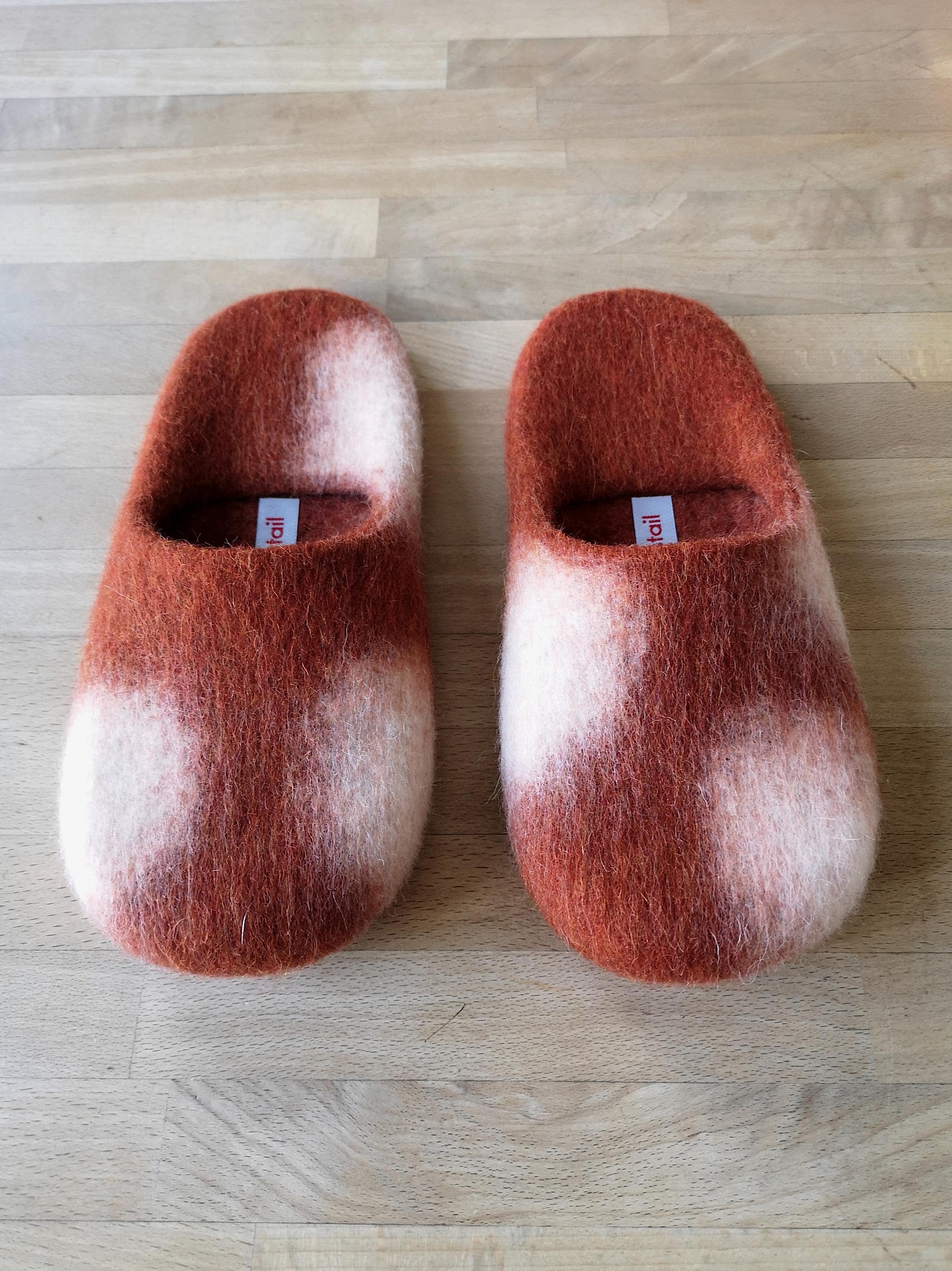 Felted Wool Moo Red Slippers: Handmade Unisex Slip-ons - Etsy Canada