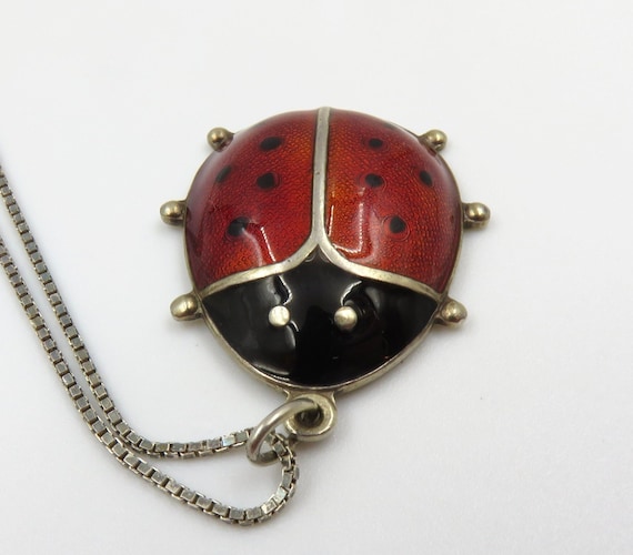 Mid Century David Andersen Enamel Lady Bug Pendant - Gem