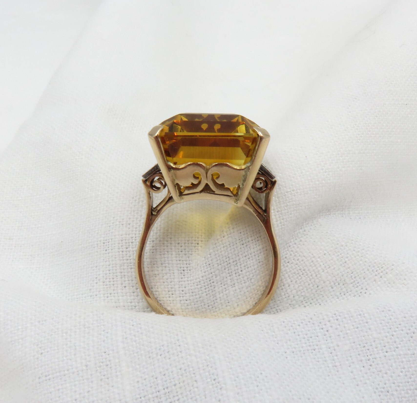 Circa 1940 Retro Era Ring; 22 Carat Emerald Cut Natural Citrine Set in 14kt Gold - Etsy