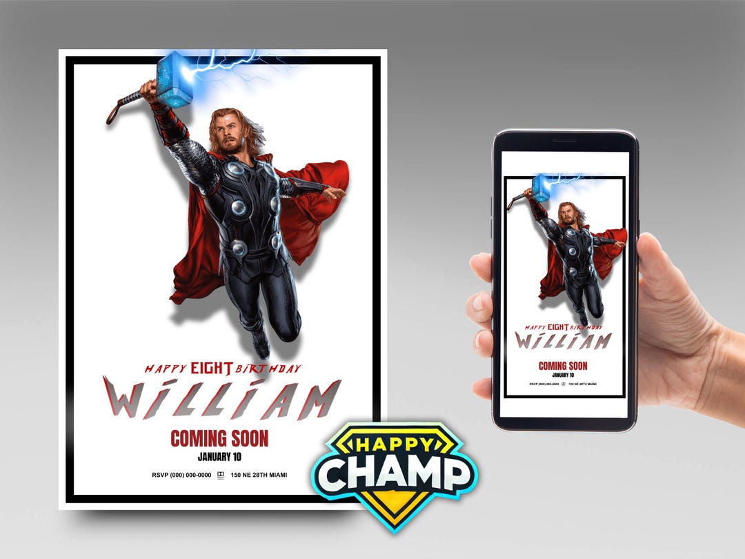 Thor Birthday Invitation-digital File Printable Superhero Bday Party ...