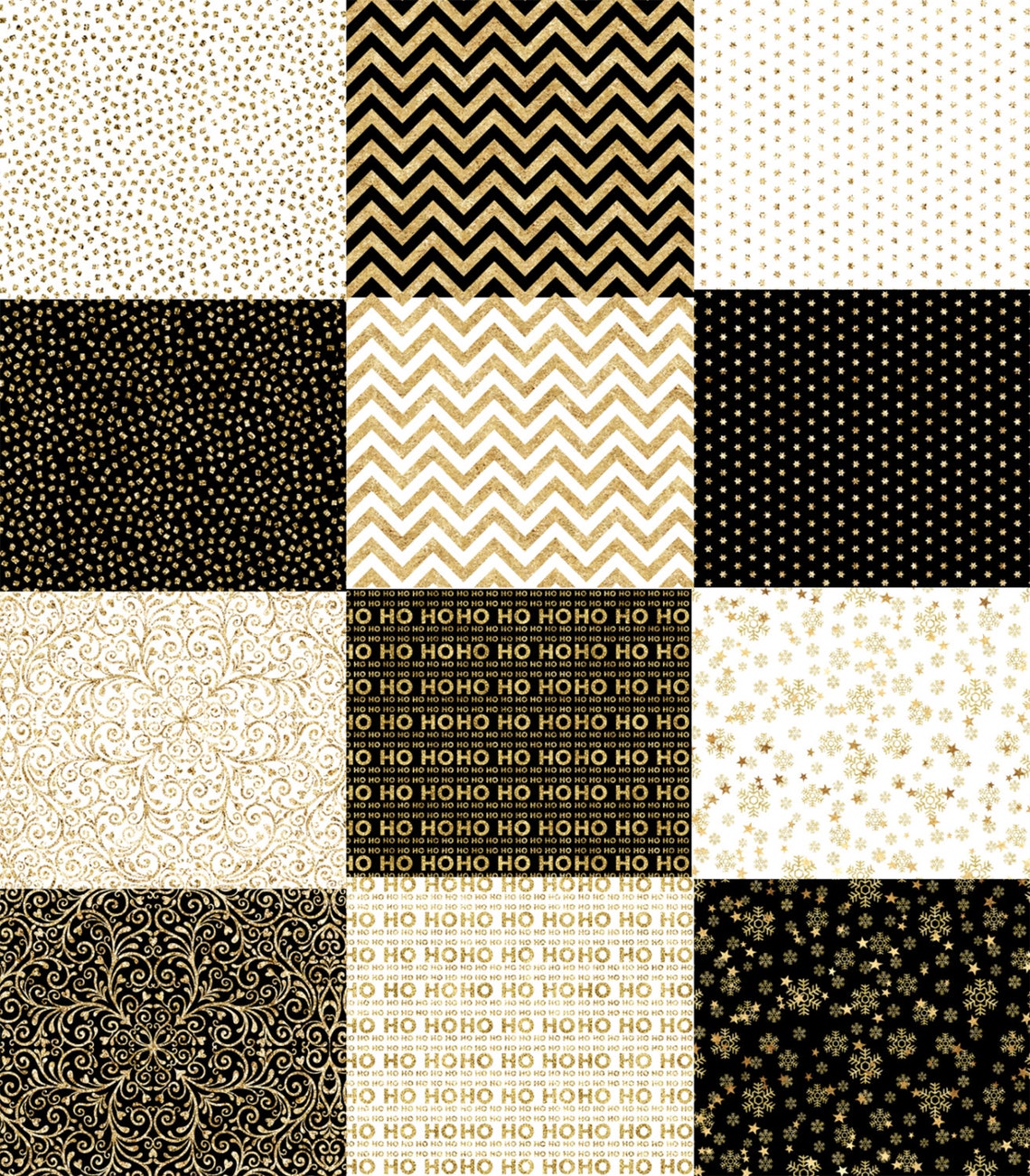 24 Christmas Gold Decorative Digital Papers Collection- Scrapbook ...