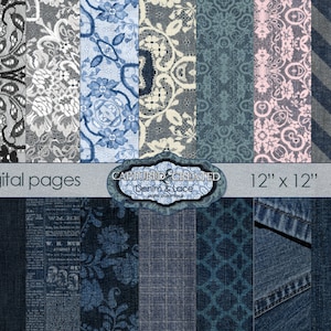 Denim & Lace Mega Digital Paper Pack18**instant DOWNLOAD** - Etsy