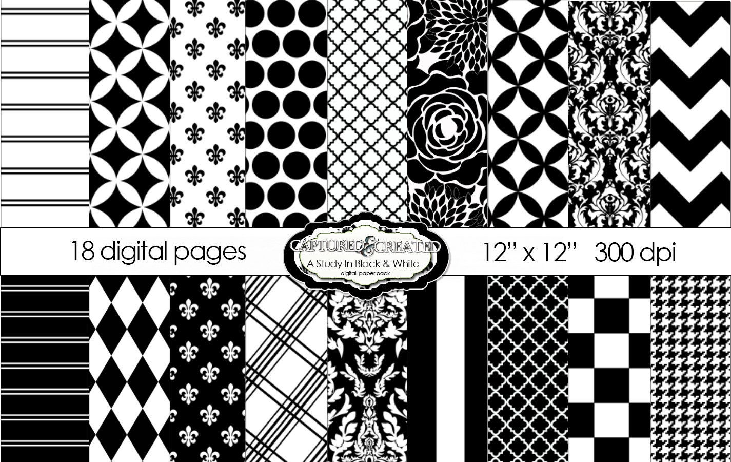 Black & White Mega Digital Paper Pack18**instant DOWNLOAD** - Etsy